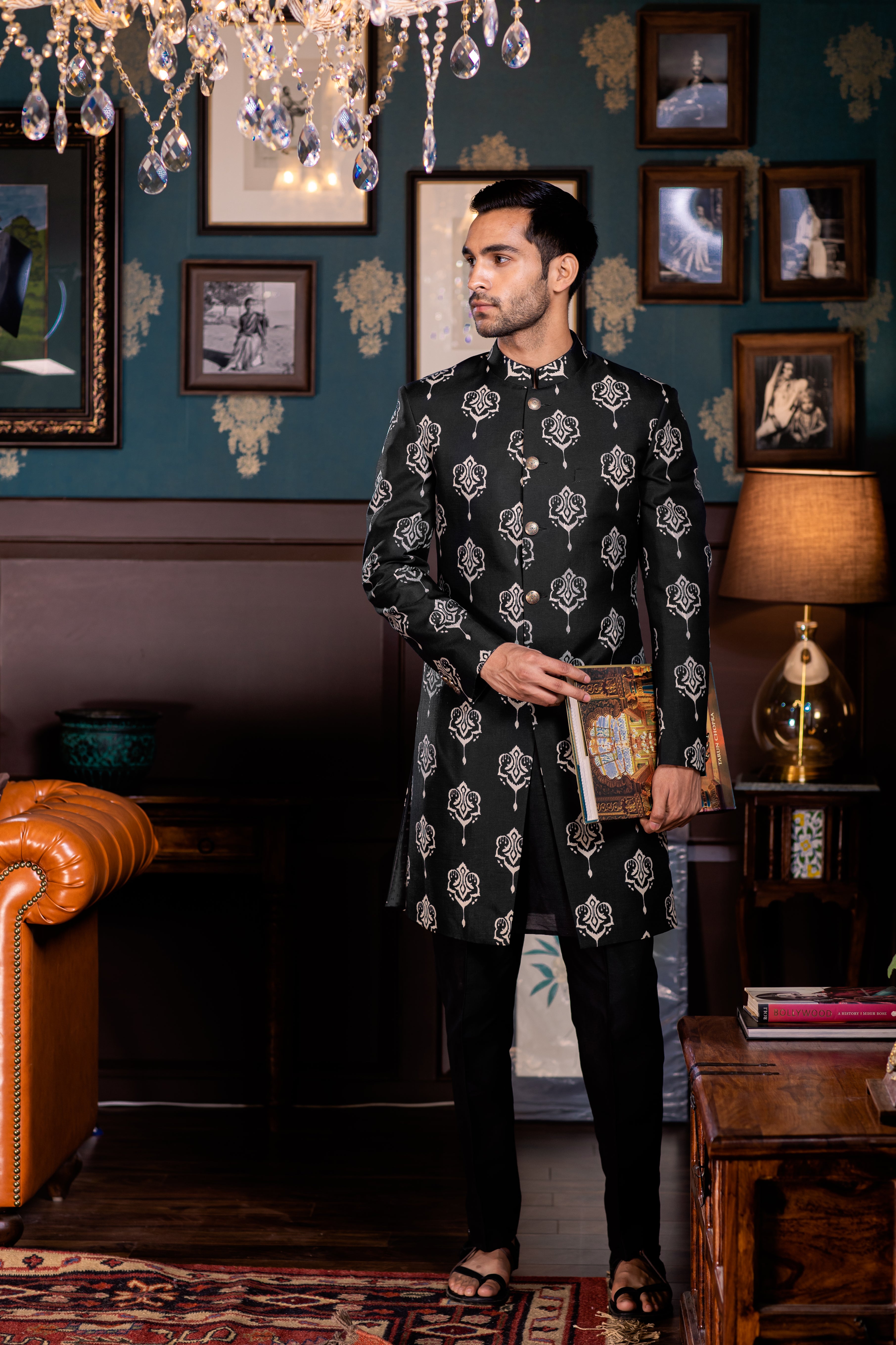 The Luxe Sleek - Printed Silk Achkan Set — Eleven Brothers